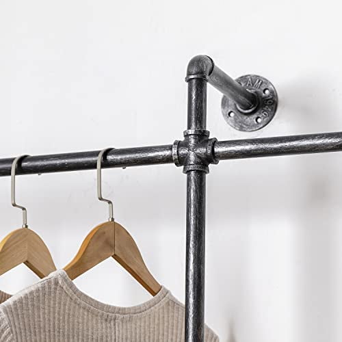Industrial Pipe Clothing Racks with Shelves, Wall Mounted Clothes Racks ...