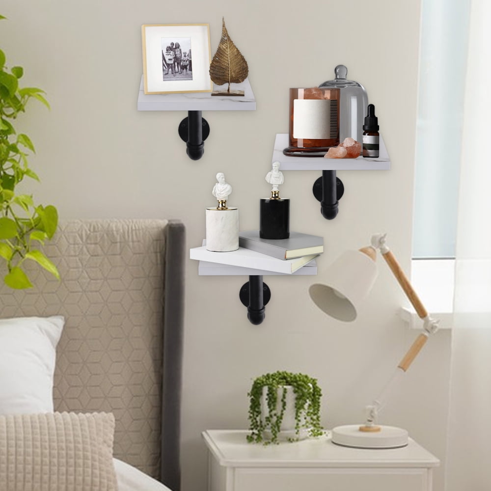 Industrial Pipe Floating Shelves 6-Pack - Marble Top Wall Mount Storage ...