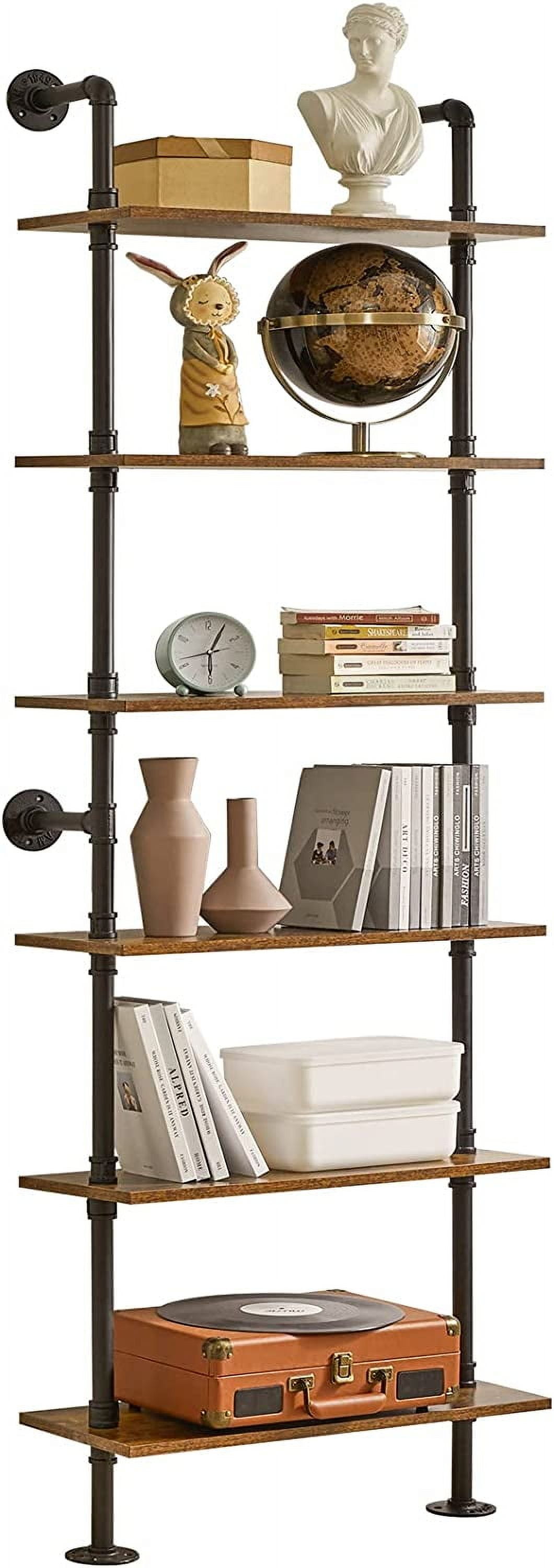 Industrial Pipe Ladder Shelf, 6-Tier Wall Mounted Bookcase with Metal ...