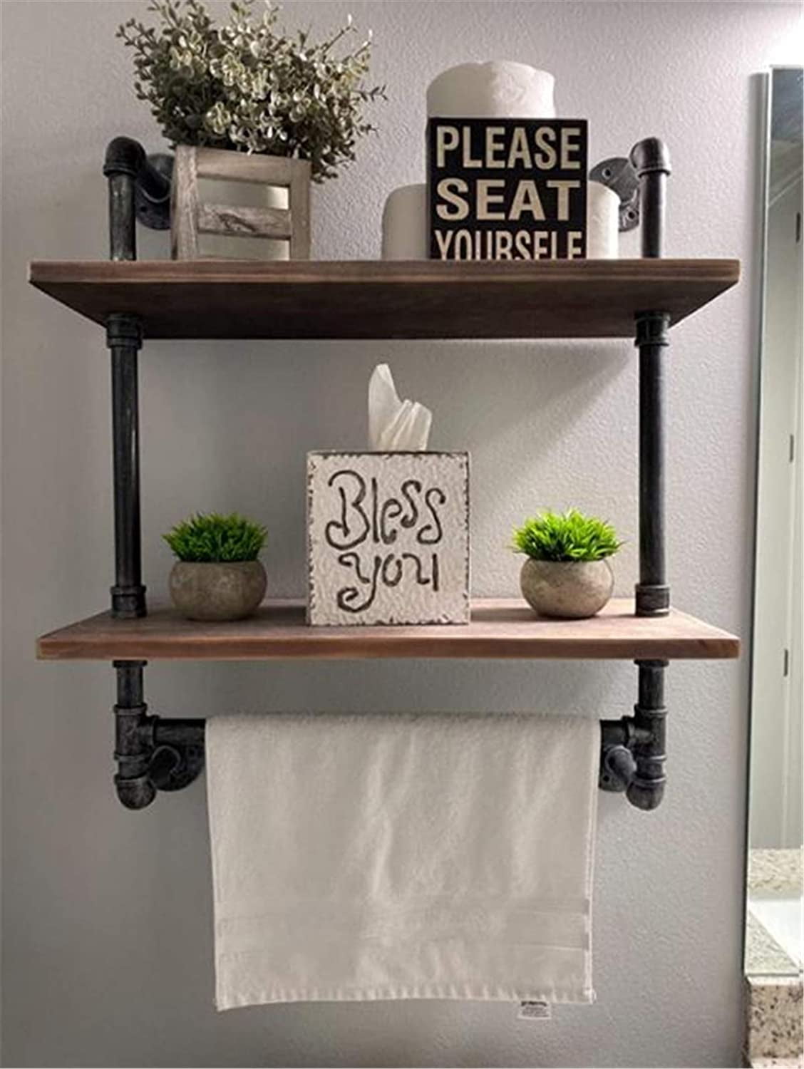 Industrial Pipe Shelf,2 Tiered Metal Towel Racks for Bathroom,20 ...