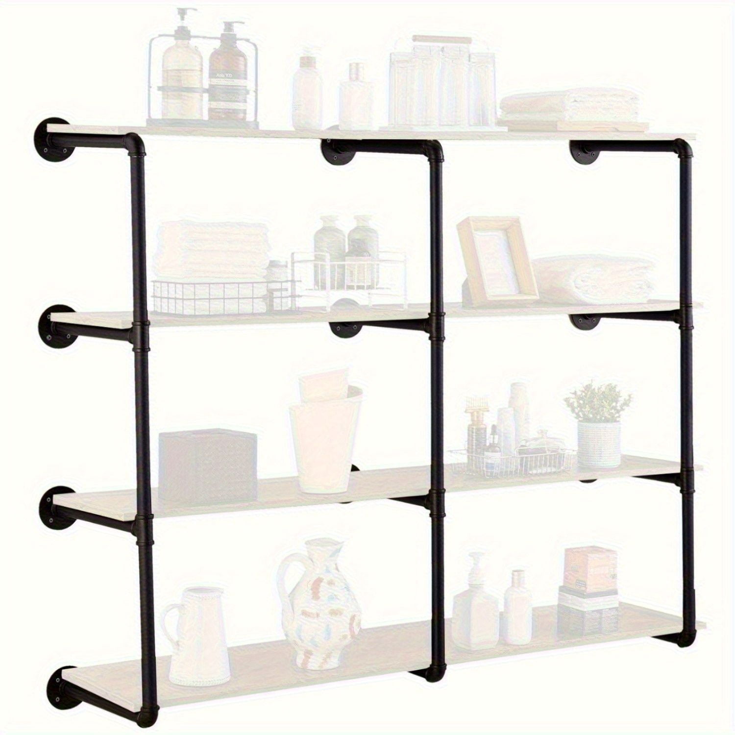 Industrial Pipe Shelf 4 Tier 3PCS 11.8in W Wall-Mount Planks NOT ...
