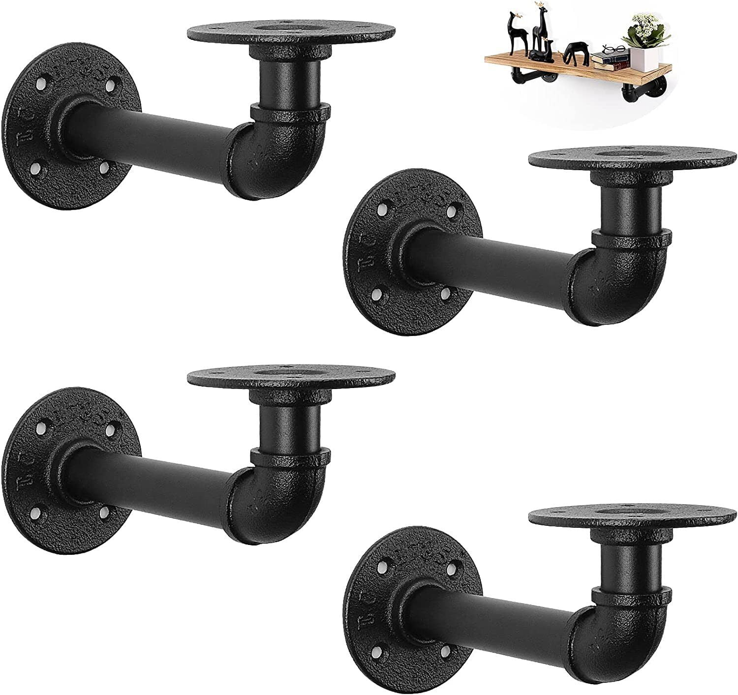 Industrial Metal DIY Decorative Iron Pipe Shelf Brackets 4 Pack, Wall ...