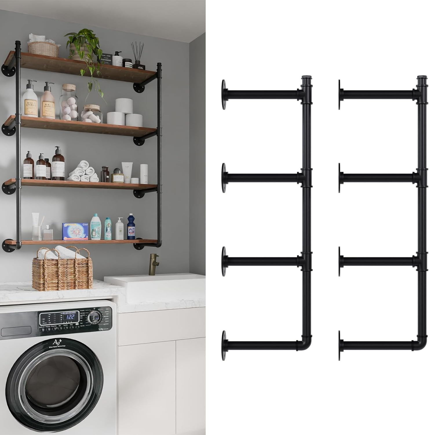 Industrial Pipe Shelf Brackets Wall Mount,Open Black Pipe Shelving for ...