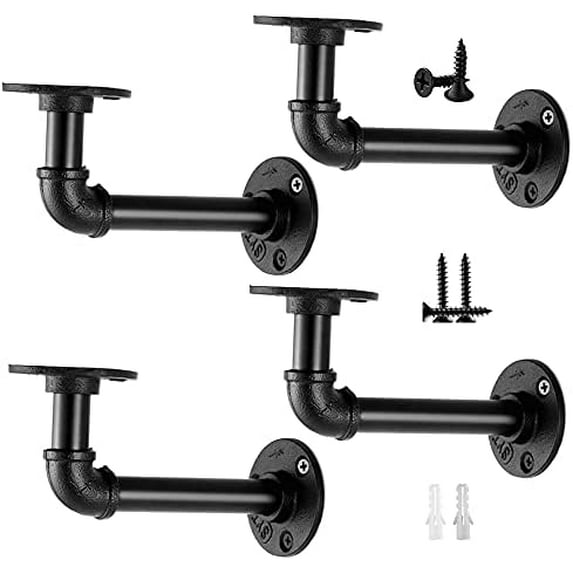 Industrial Pipe Shelf Brackets for 8 10 12 14 inches Board, Iron L Pipe ...