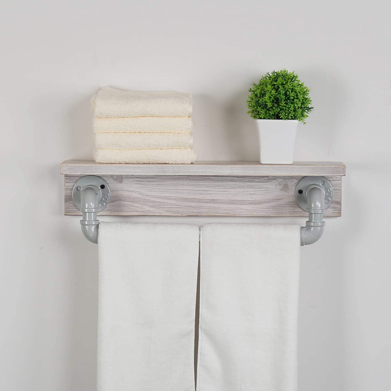 Industrial Pipe Shelf,Rustic Wall Shelf with Towel Bar,20" Farmhouse ...