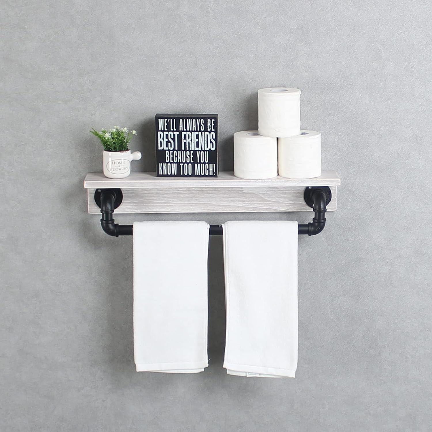 Industrial Pipe Shelf,Rustic Wall Shelf with Towel Bar,24" Farmhouse ...