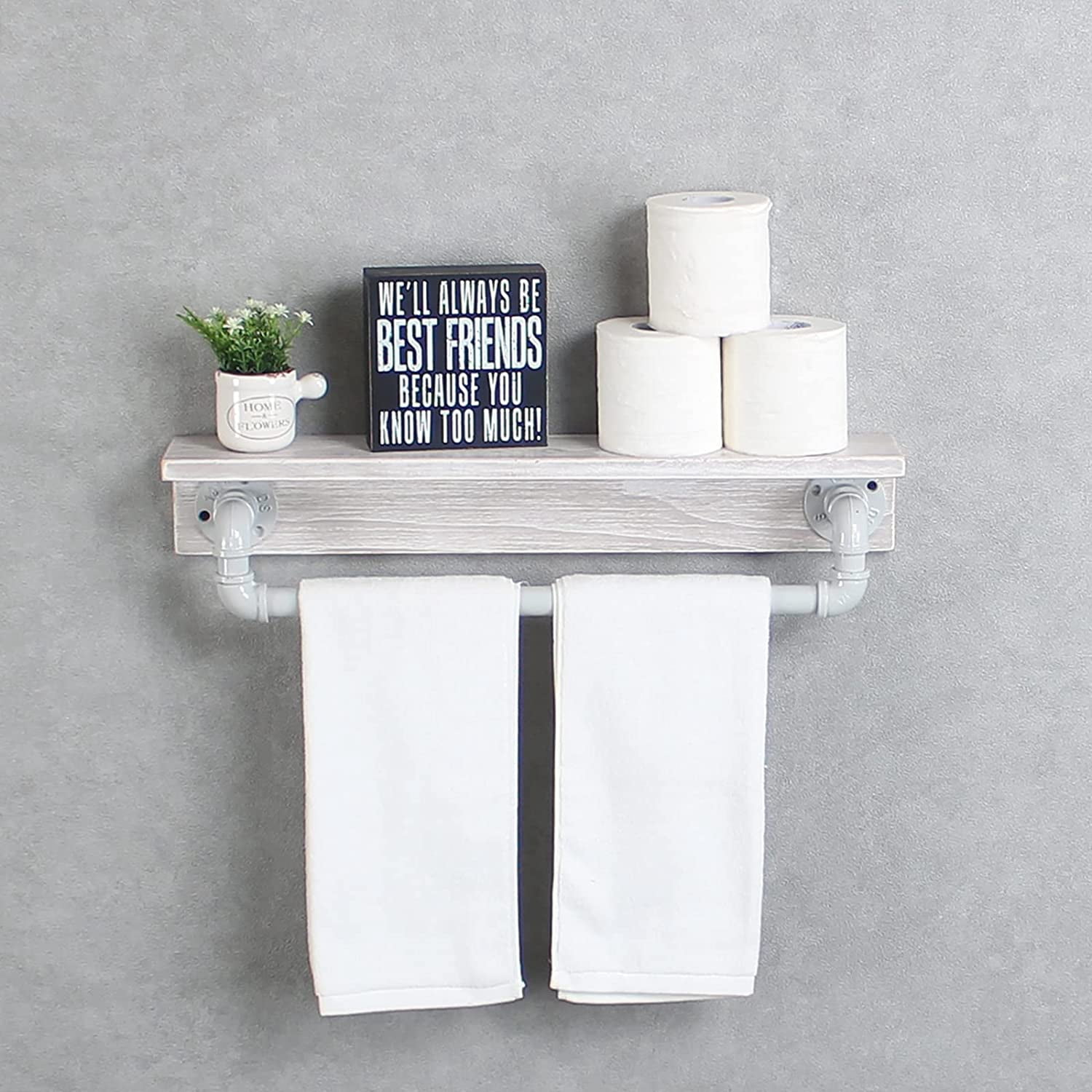 Industrial Pipe Shelf,Rustic Wall Shelf with Towel Bar,24" Farmhouse ...
