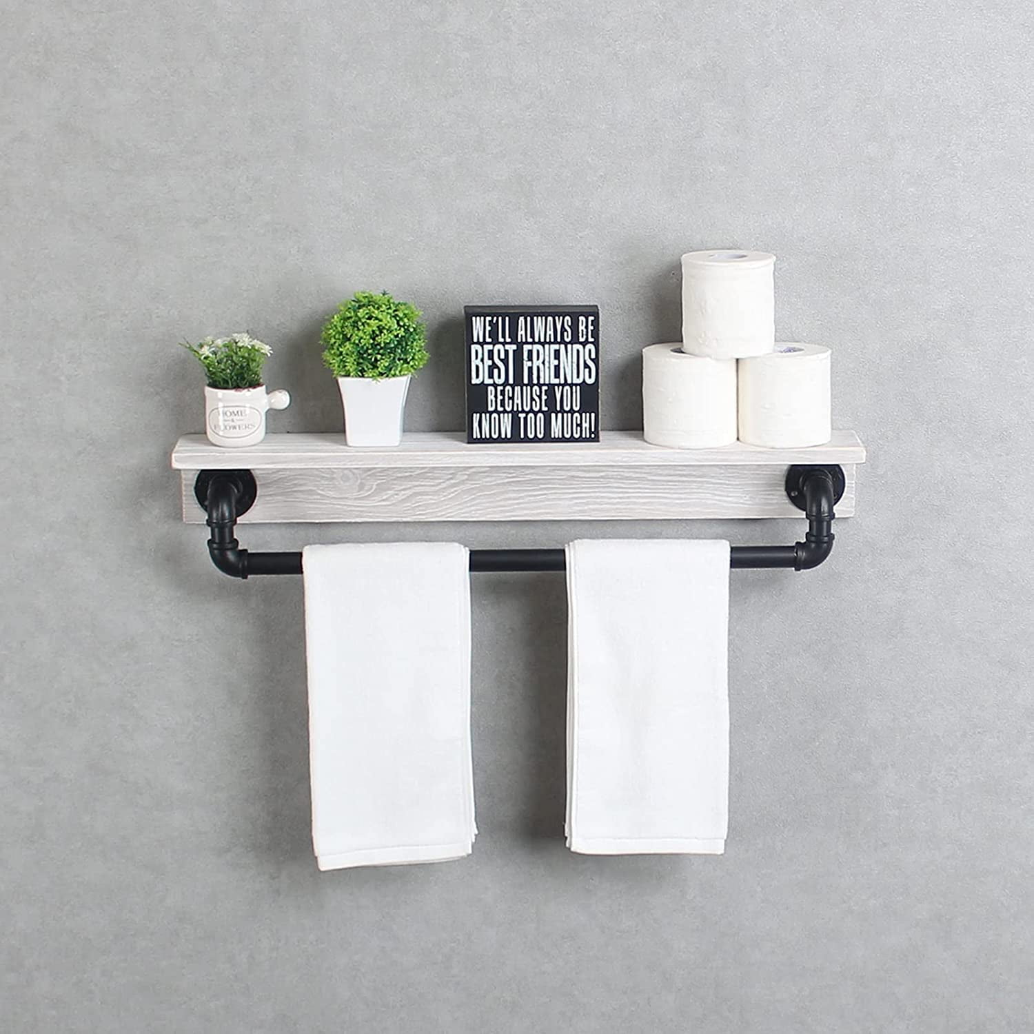 Industrial Pipe Shelf,Rustic Wall Shelf with Towel Bar,30" Farmhouse ...