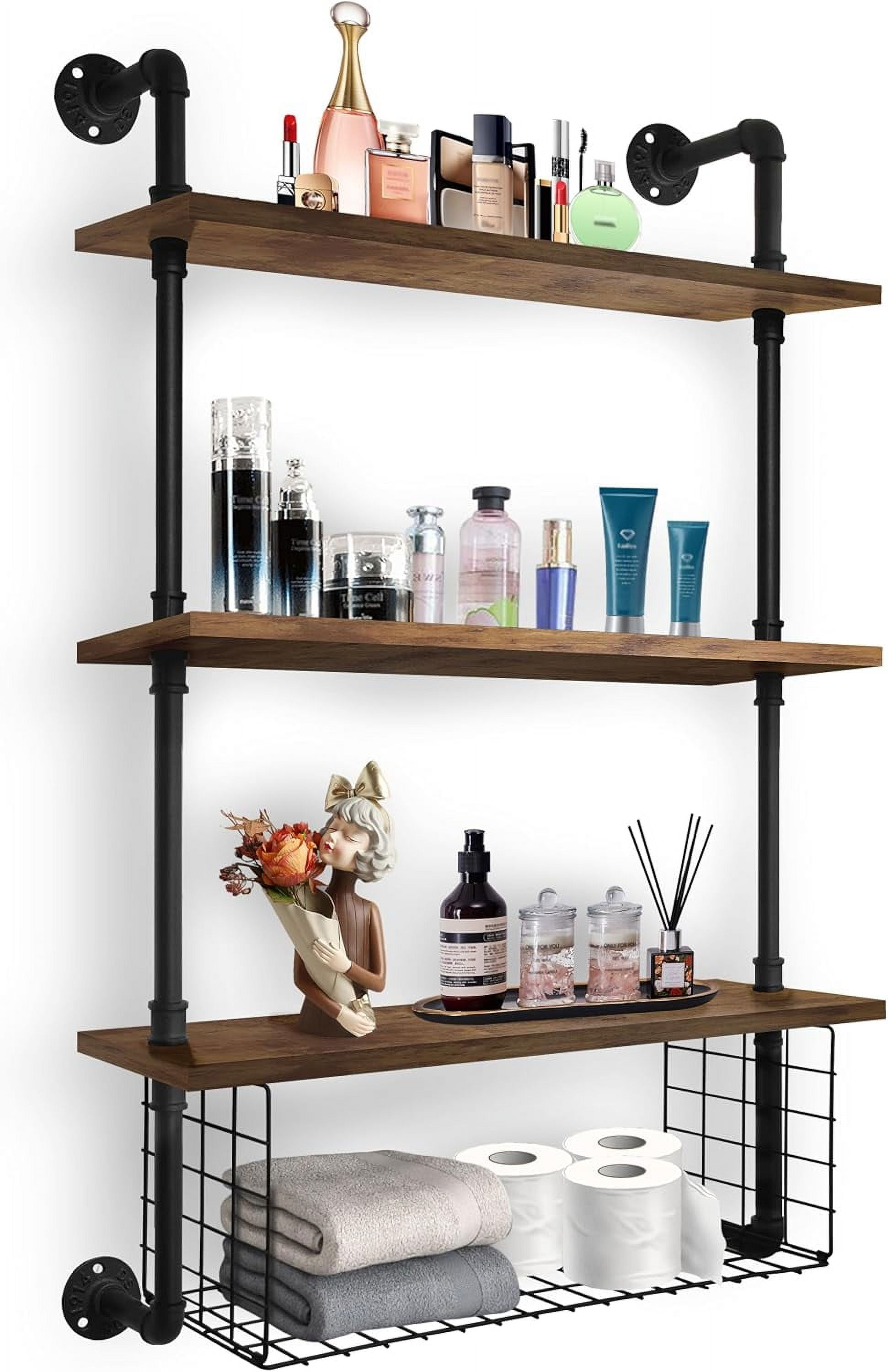 Industrial Pipe Shelving 3 Tiers 24in Floating Shelves Wall Mounted ...