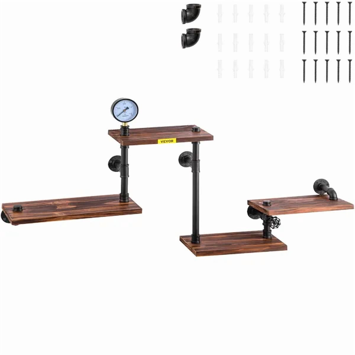 Industrial Pipe Shelving with 4-Tier Wood Planks,Rustic Wall-Mounted ...