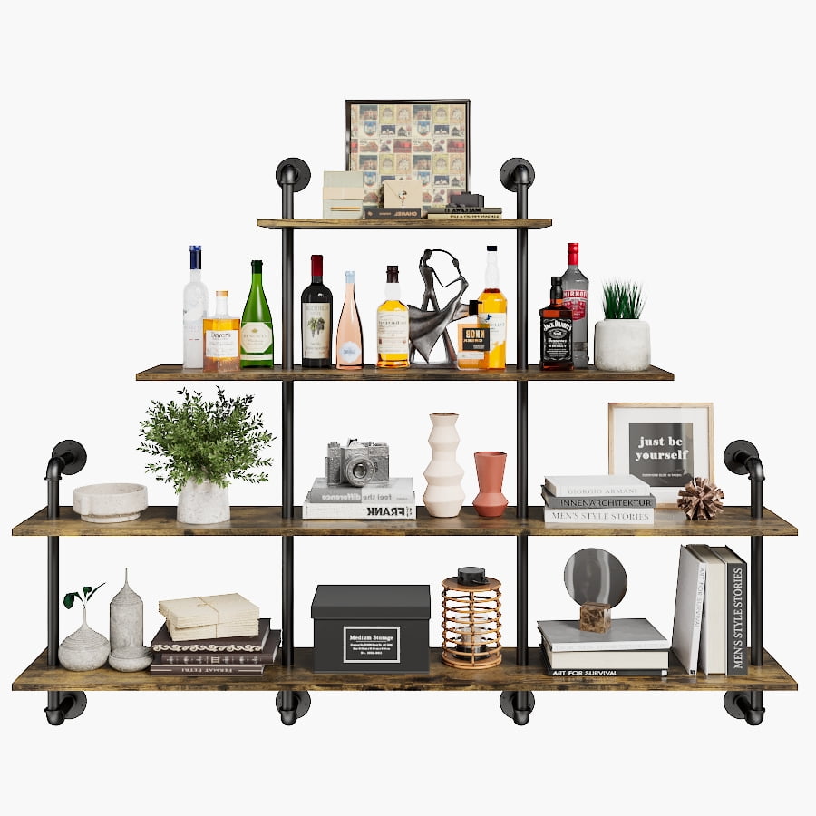 Industrial Pipe Shelving - 4 tier Rustic Solid Wood and Heavy Duty ...