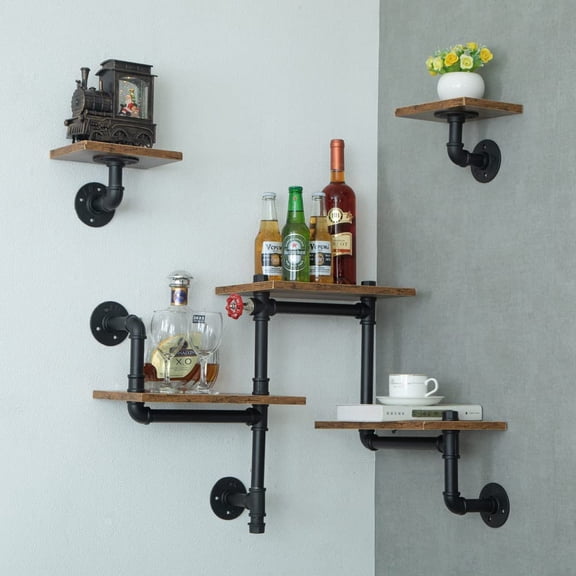 PIPE DECOR Live Edge Wood Shelves with L Shaped Pipe Brackets ...