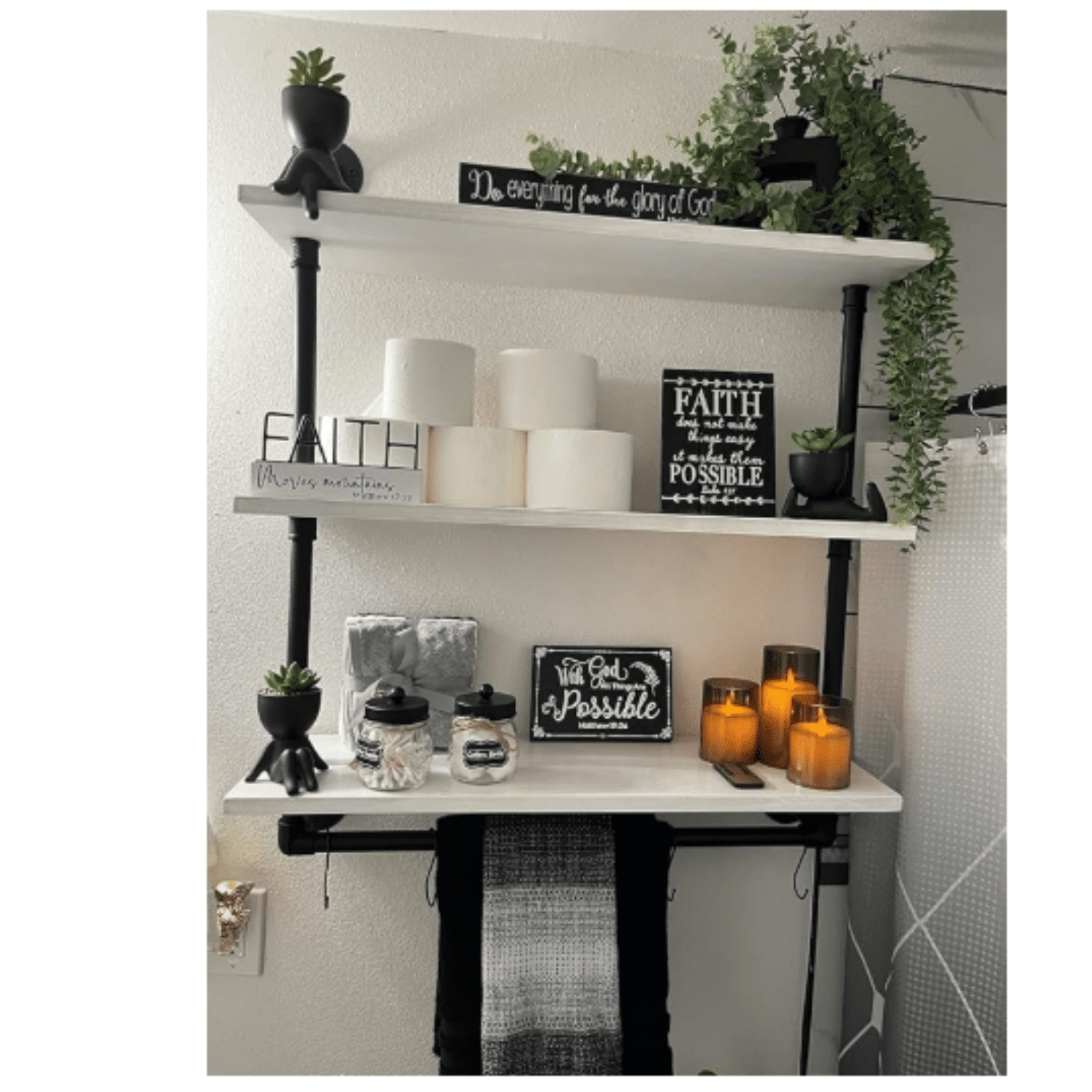 Industrial Pipe Shelving Floating Shelves with Towel Rack,3 Tier 30 ...