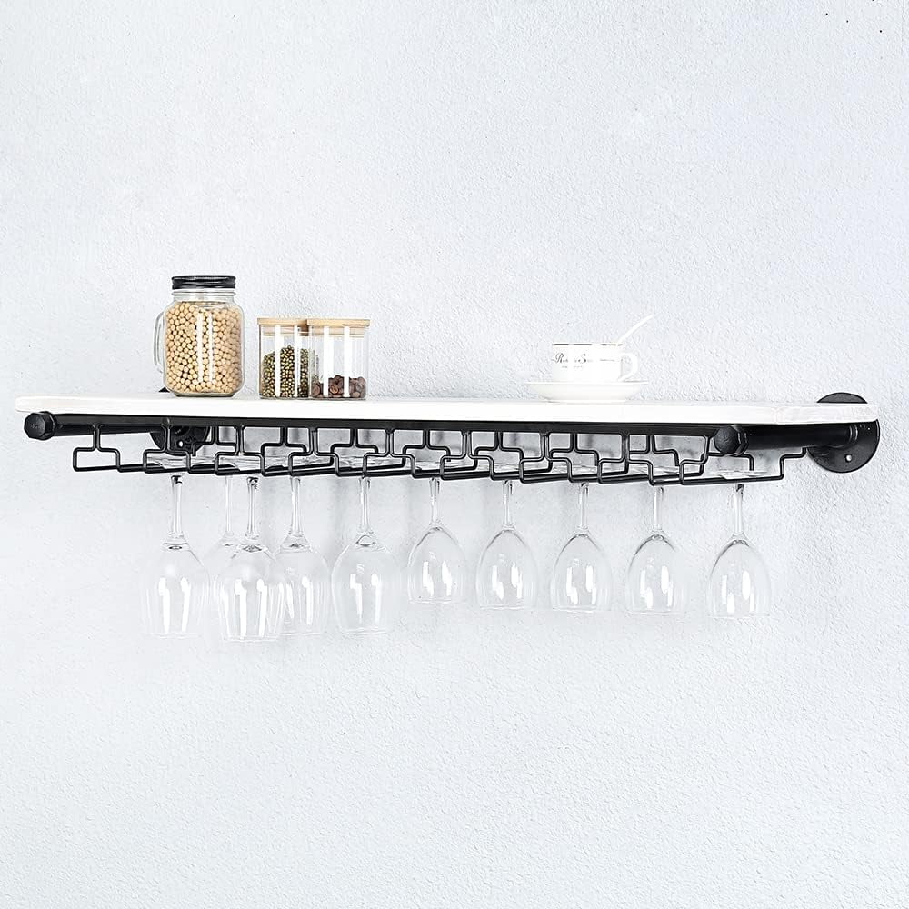 Industrial Pipe Shelving Hanging Stemware Racks, Rustic Wall Mounted ...