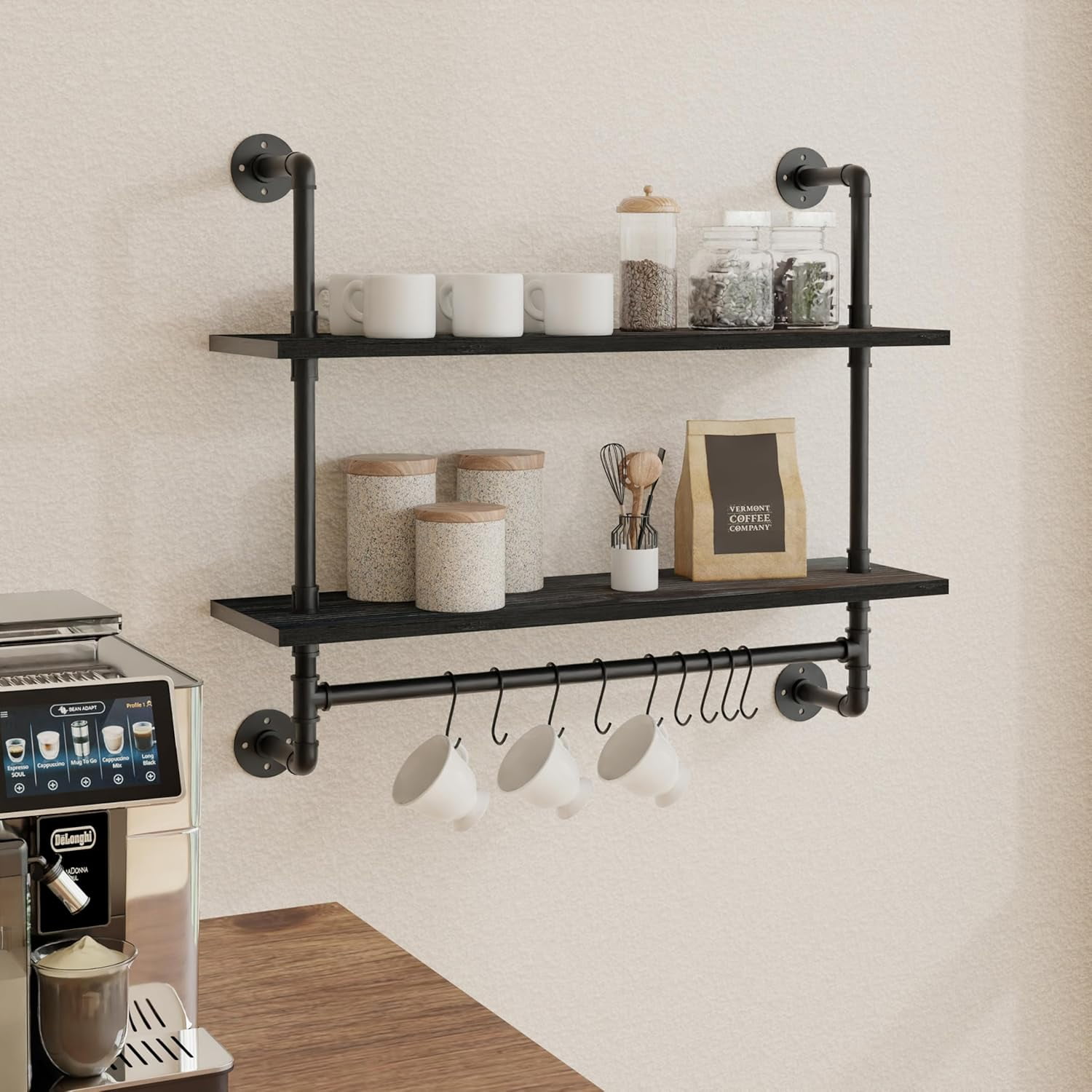 Industrial Pipe Shelving Pine Wood Floating Shelves for Wall, 30 inch ...