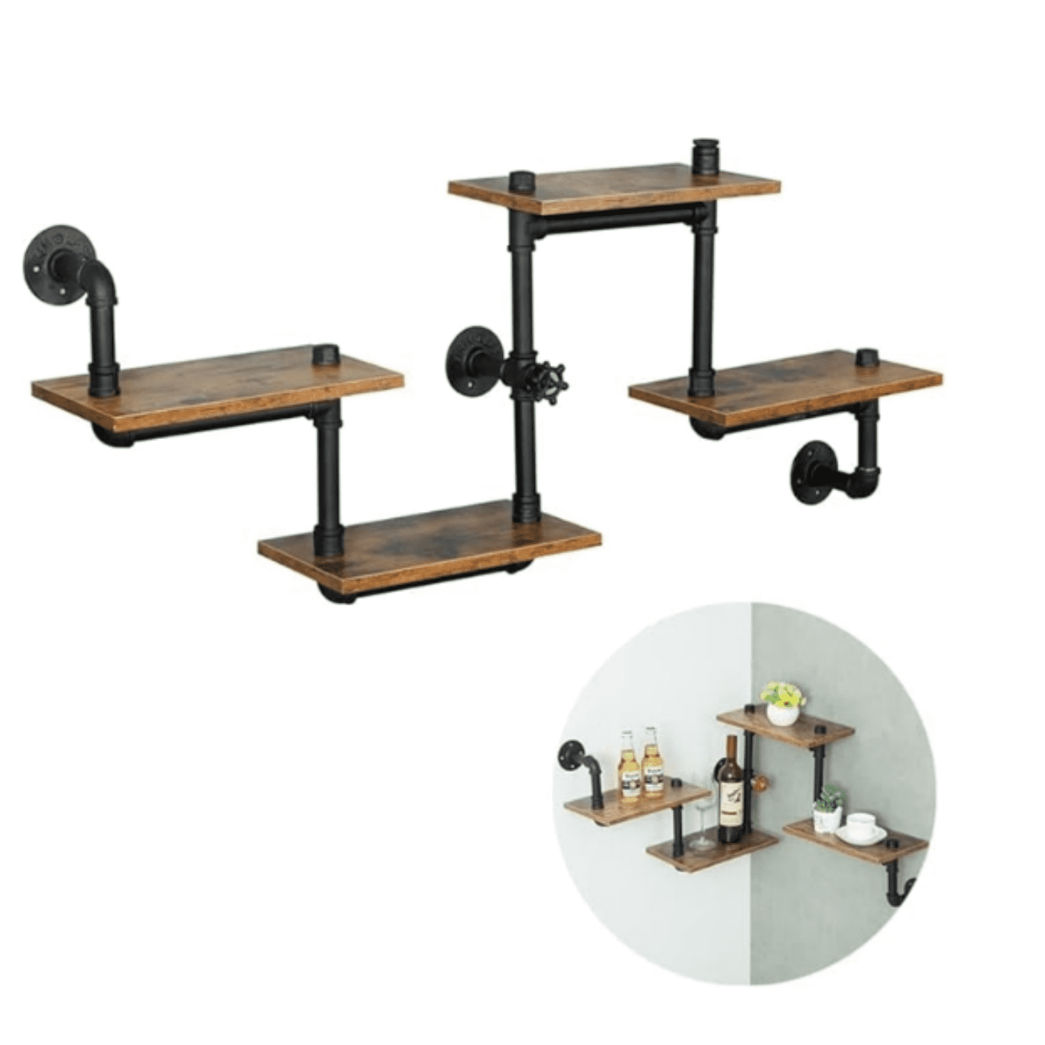 Industrial Pipe Shelving, Pipe Shelves with Wood Planks, Floating ...