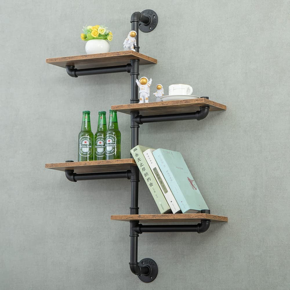 Industrial Pipe Shelving, Pipe Shelves with Wood Planks, Corner ...