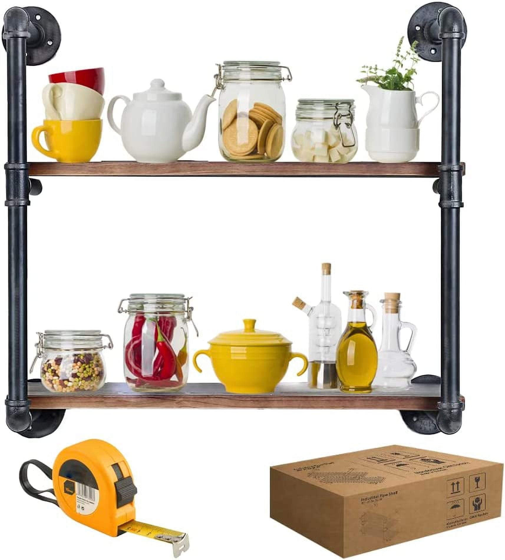 Industrial Pipe Shelving Wall Mounted - (2 Tier - 24in) Rustic Metal ...