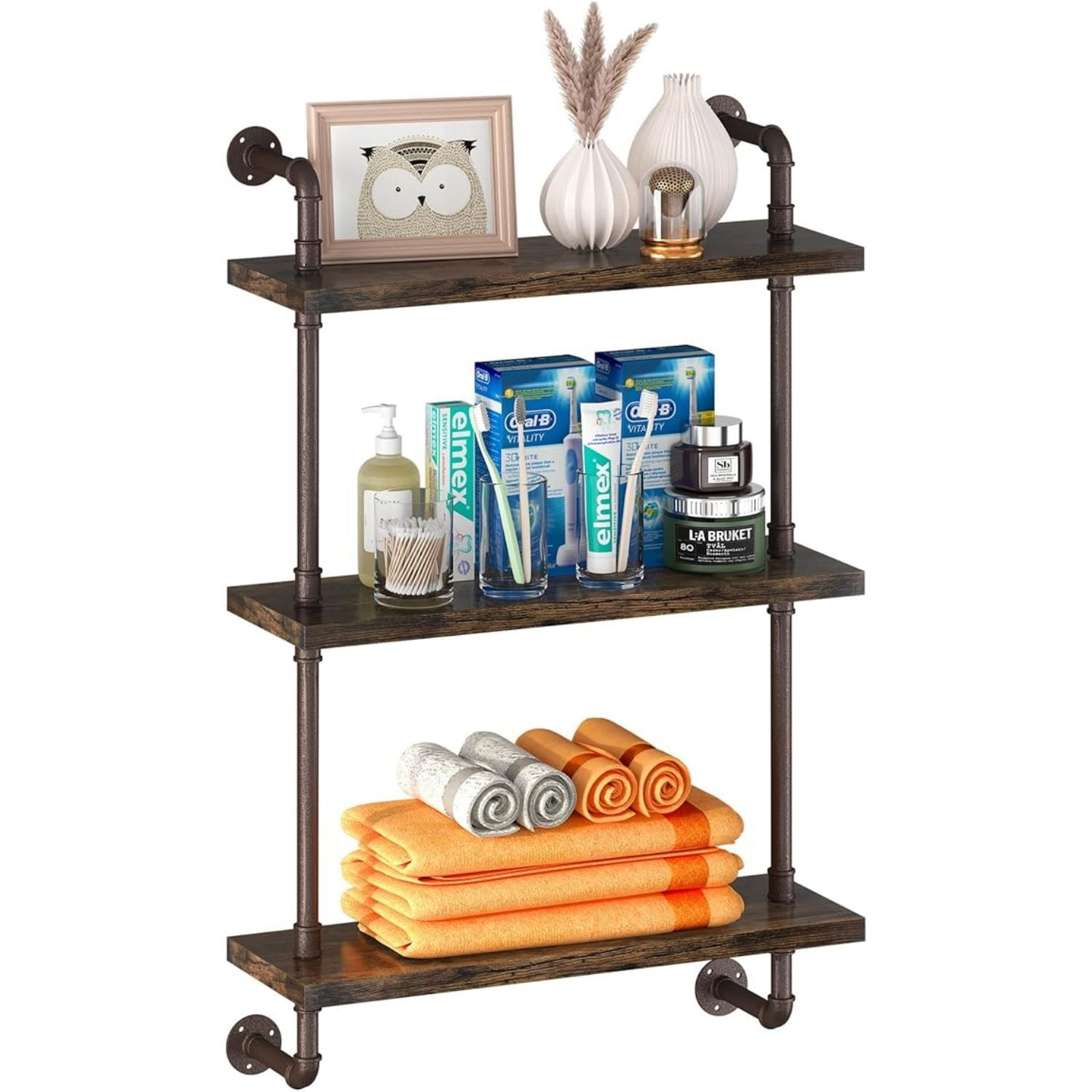 Industrial Pipe Shelving Wall Mounted 24 Inch, 3 Tier Bathroom Floating ...