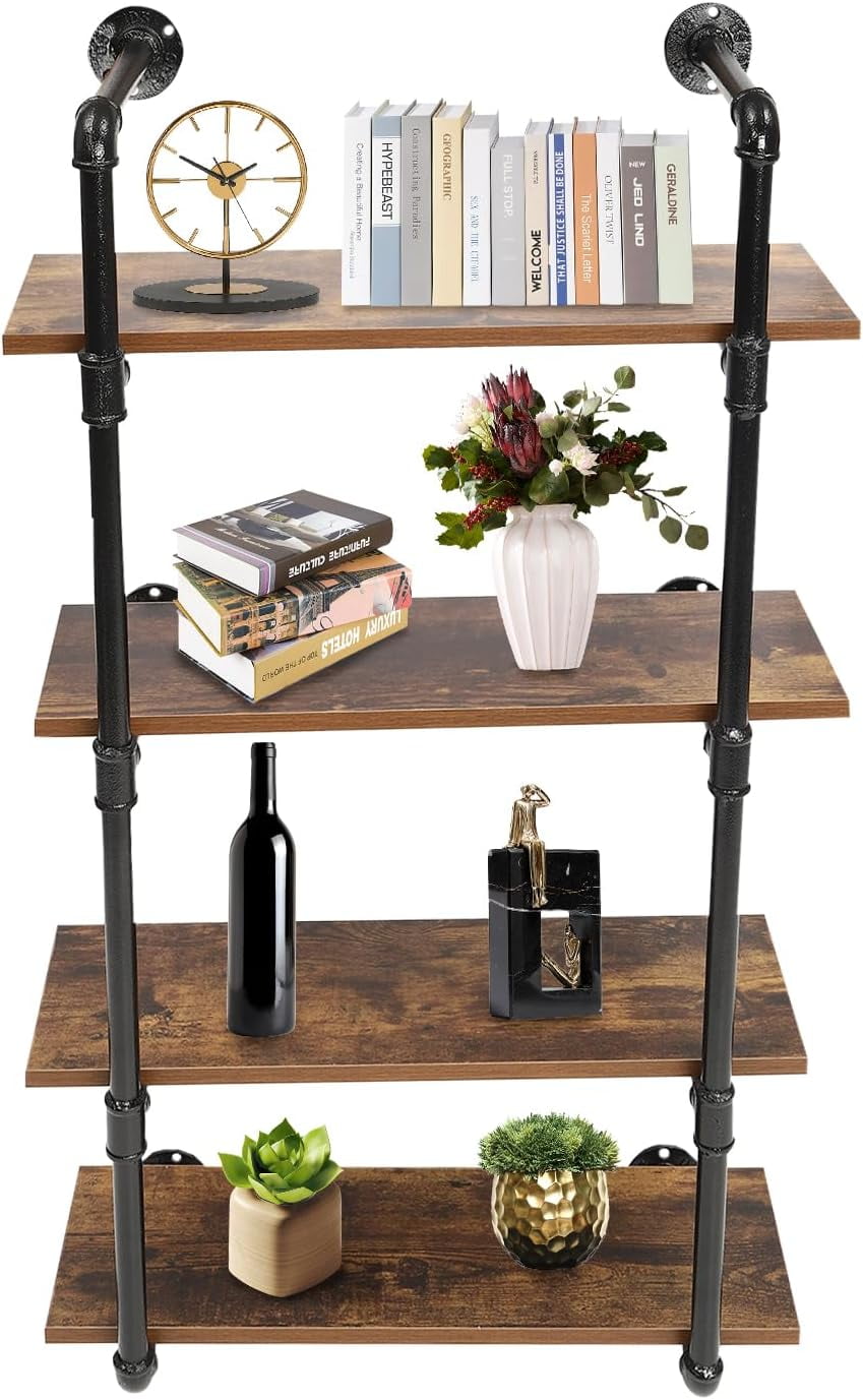 Industrial Pipe Shelving Wall Mounted, 24 in Rustic Metal Floating ...