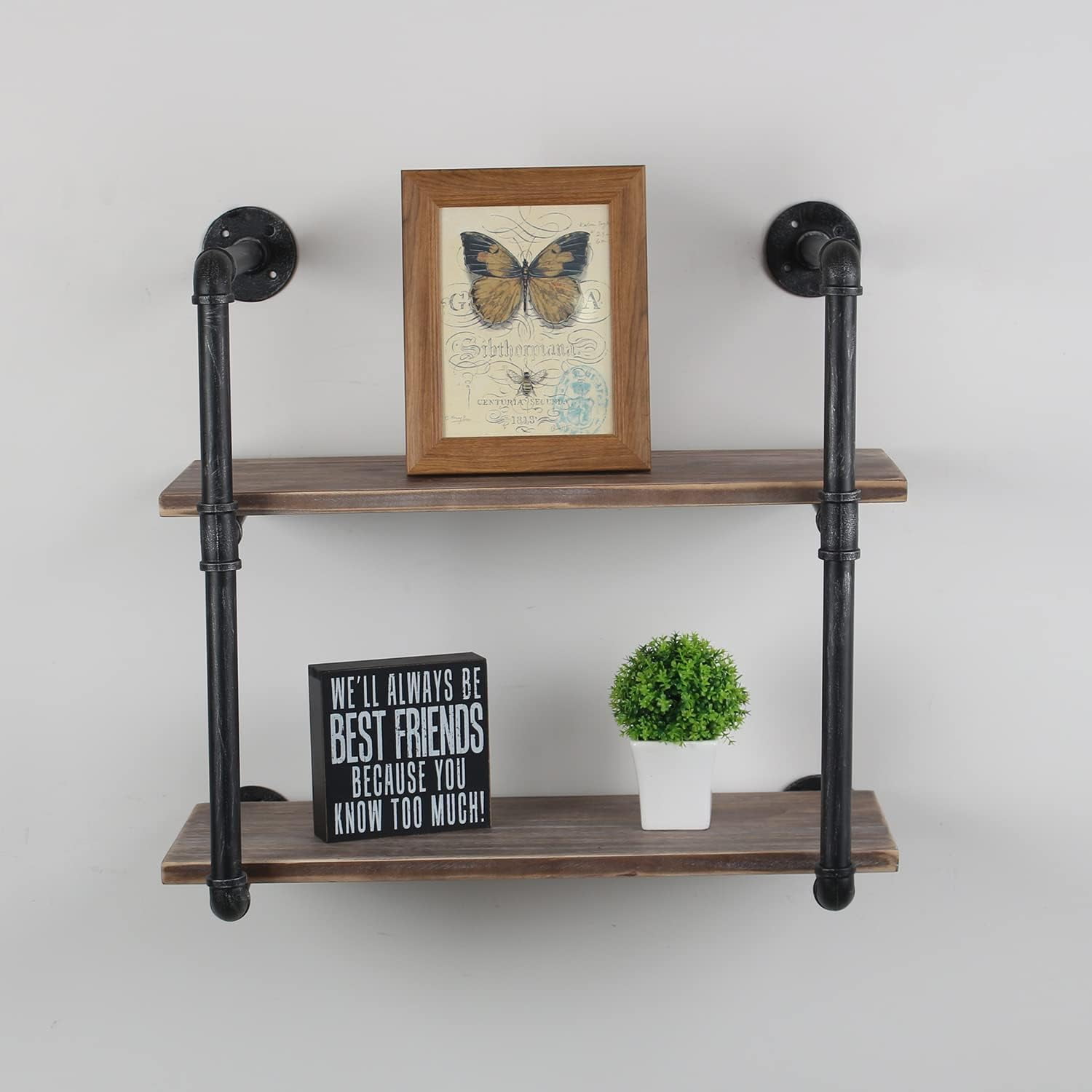 Industrial Pipe Shelving Wall Mounted, 24in Rustic Metal Floating ...