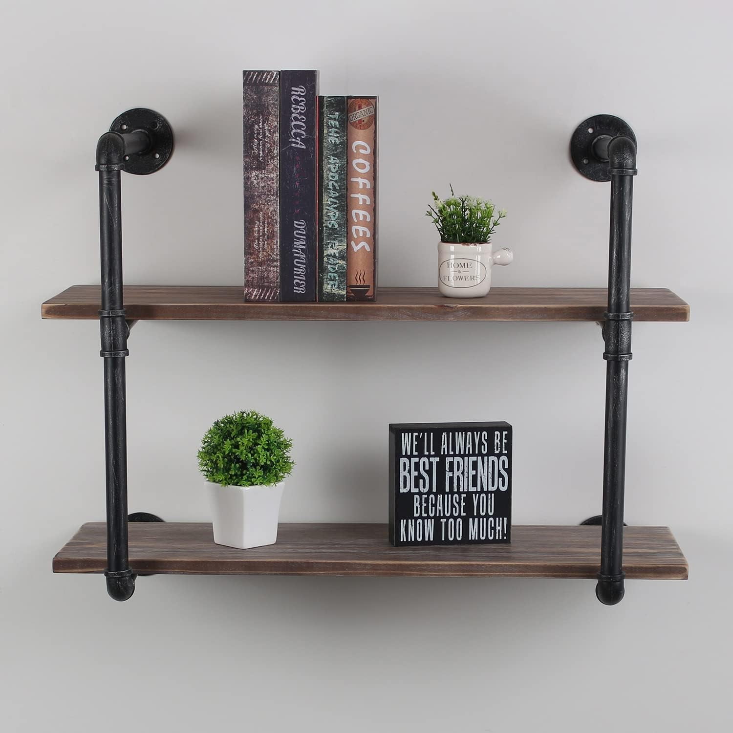 Industrial Pipe Shelving Wall Mounted, 30in Rustic Metal Floating ...