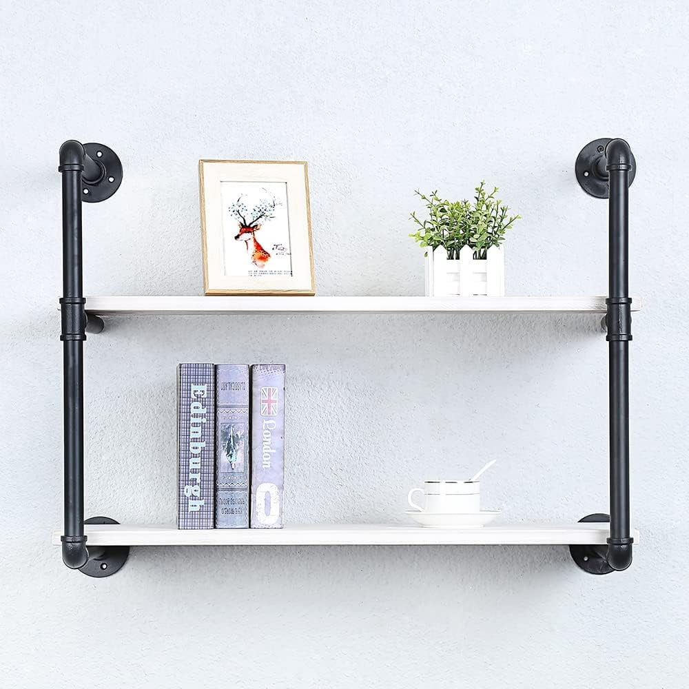 Industrial Pipe Shelving Wall Mounted, 30in Rustic Metal Floating ...
