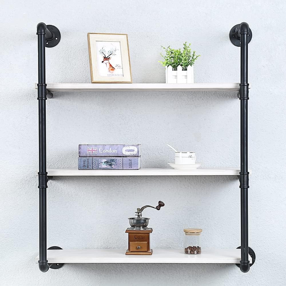 Industrial Pipe Shelving Wall Mounted, 30in Rustic Metal Floating ...
