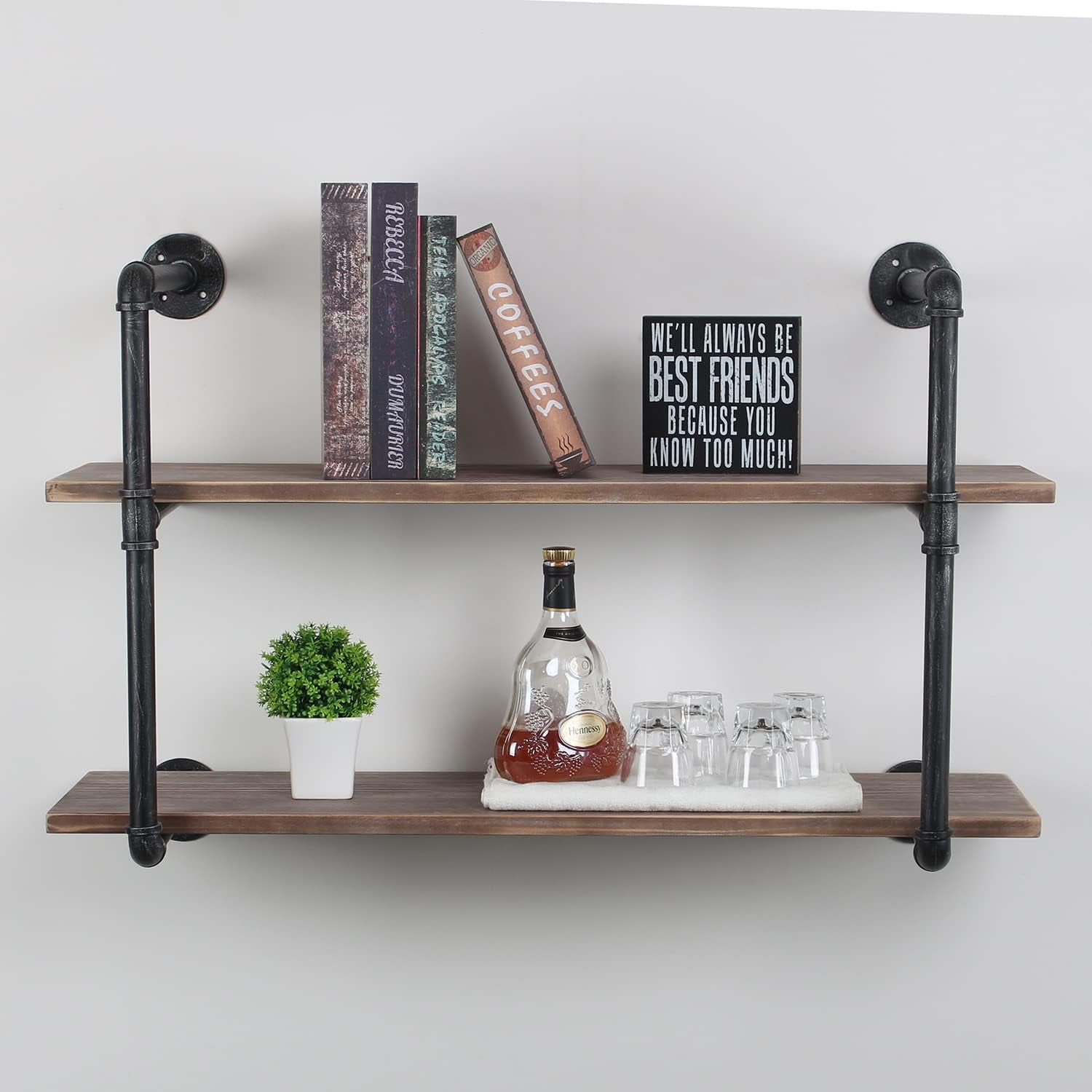 Industrial Pipe Shelving Wall Mounted 36in Rustic Metal Floating ...