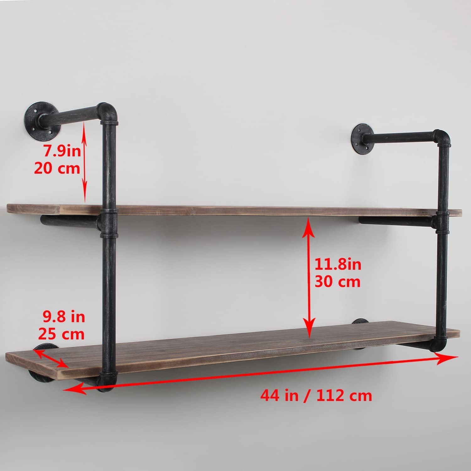 Industrial Pipe Shelving Wall Mounted,44in Rustic Metal Floating ...