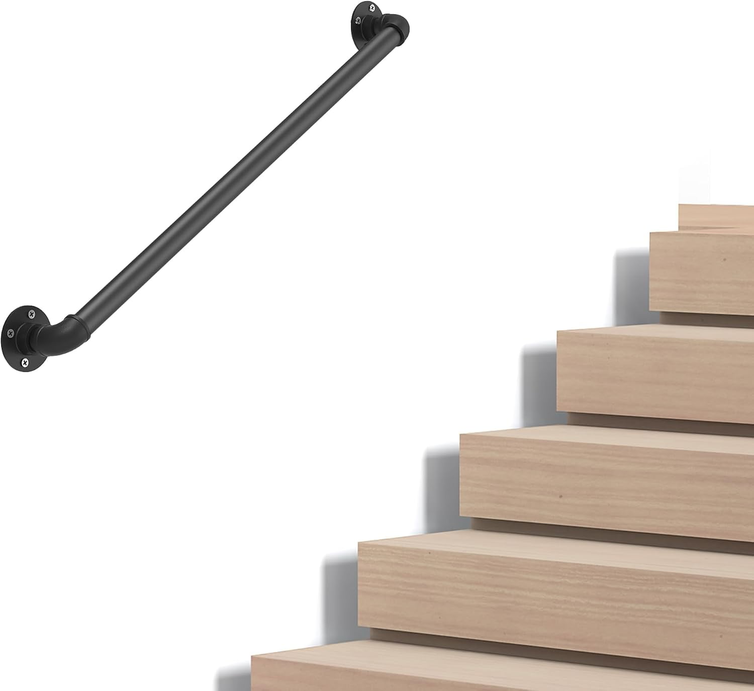 Industrial Pipe Stair Handrail, Wall-Mounted Metal Hand Rail for Indoor ...