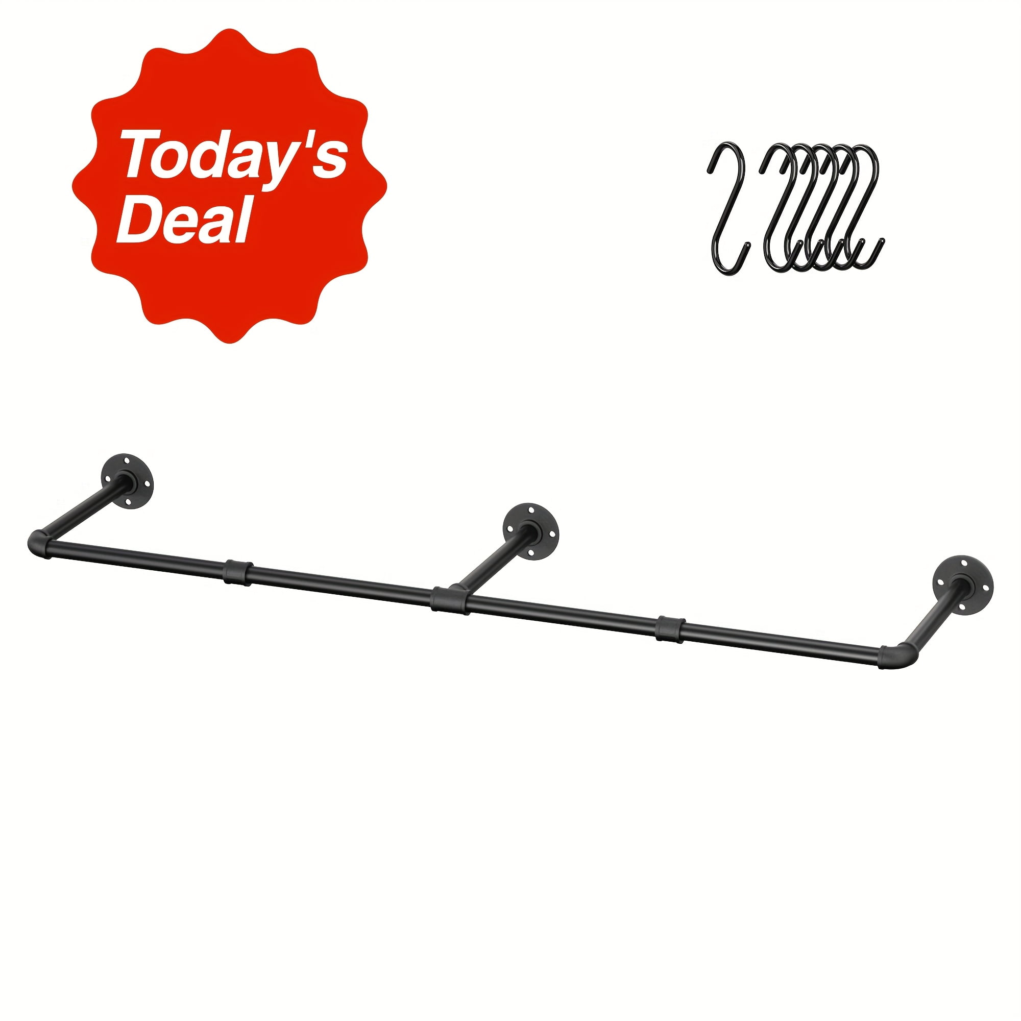 Industrial Pipe Wall-Mounted Clothes Rack - 55" Heavy Duty Garment Bar ...