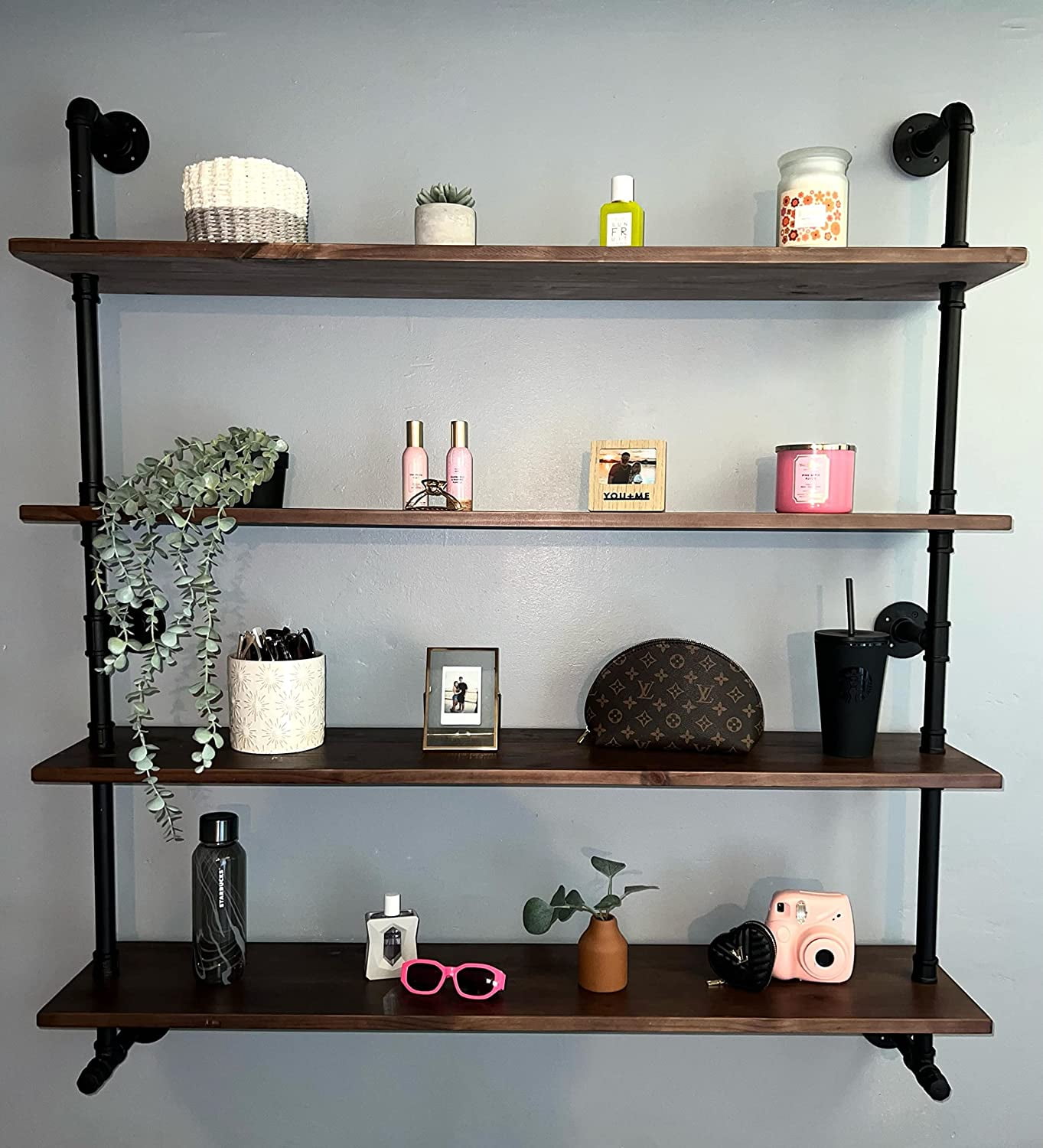 Industrial Pipe Wall Shelves Pipe Shelving with Real Wood Plank ,48 ...
