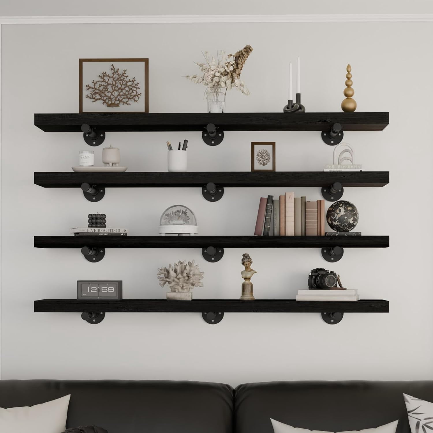 Industrial Pipe Wall Wood Shelves Real Wooden Shelves 48" in Special ...
