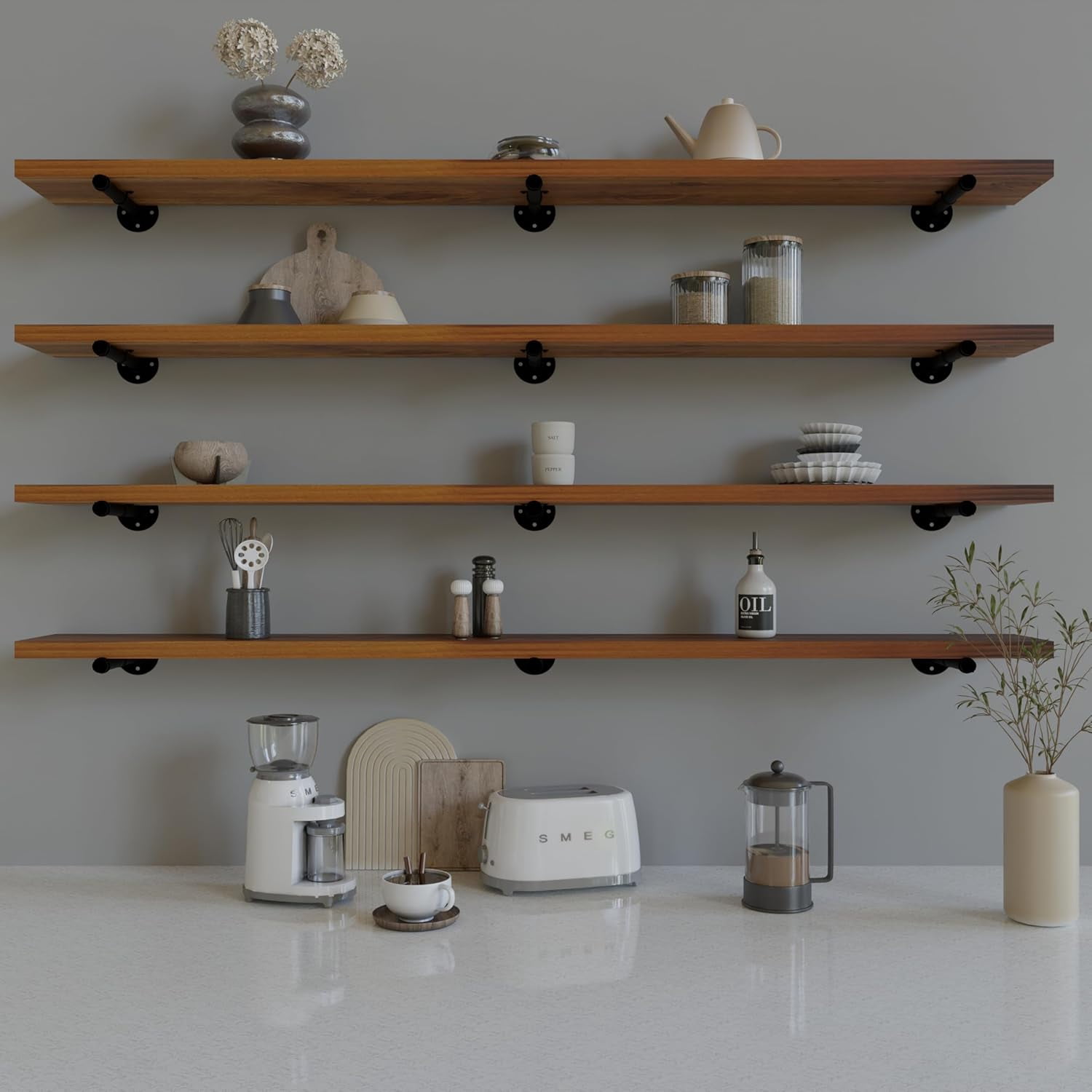 Industrial Pipe Wall Wood Shelves Real Wooden Shelves in Special Color ...