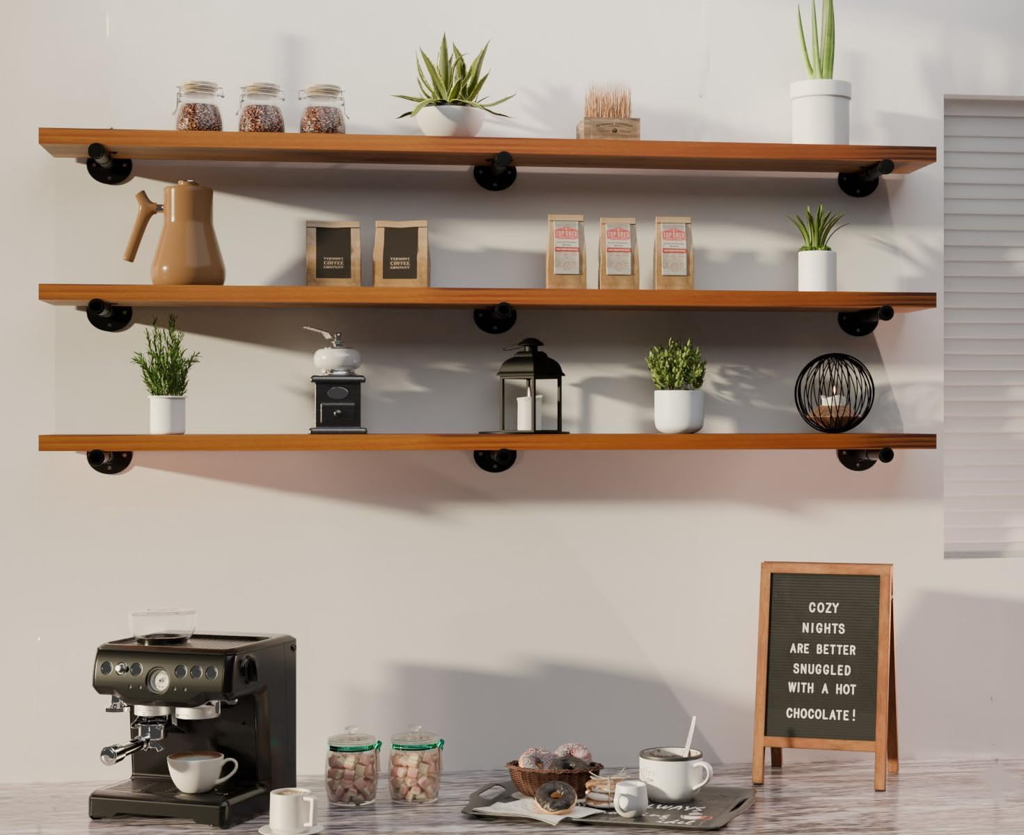 Industrial Pipe Wall Wood Shelves Real Wooden Shelves in Special Color ...