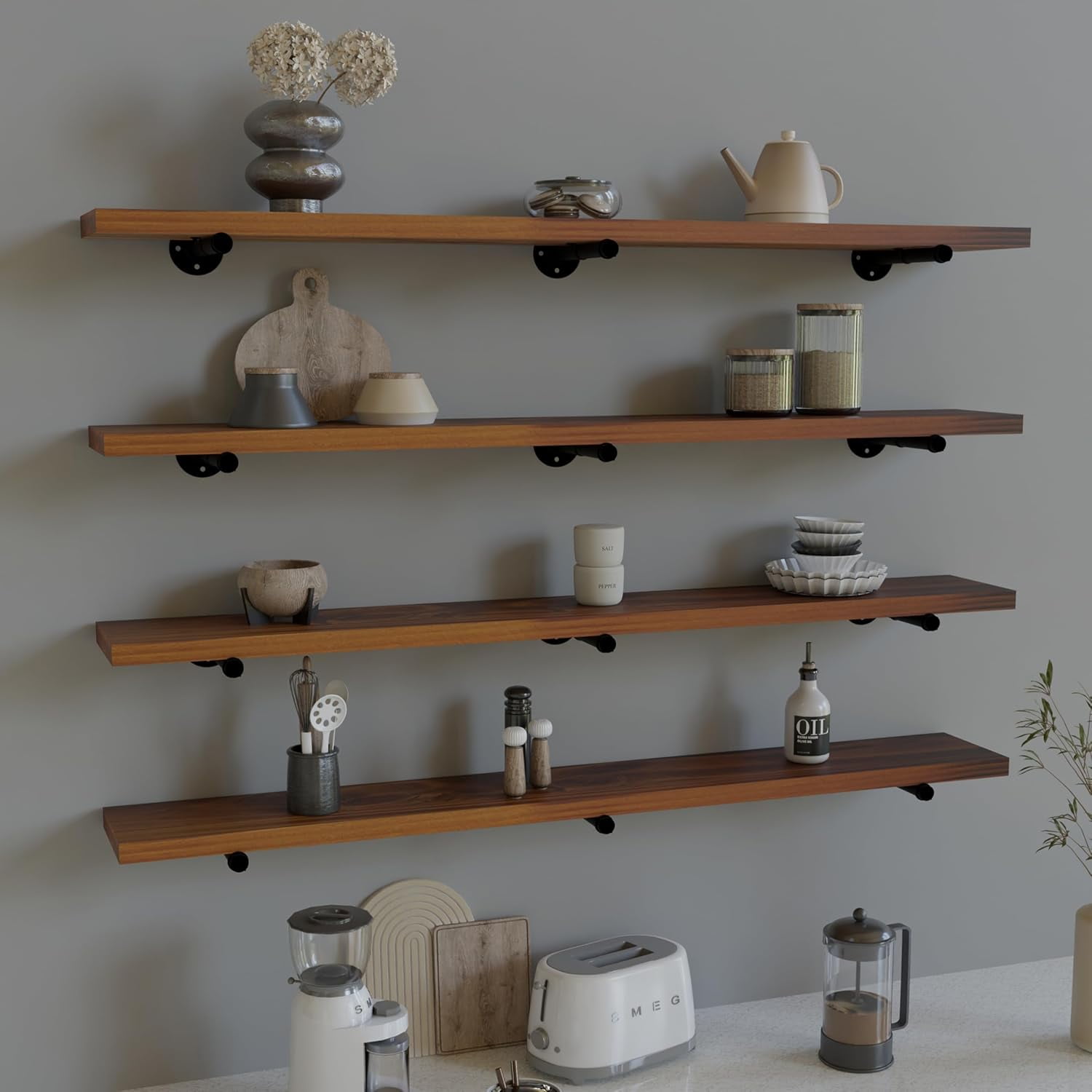 Industrial Pipe Wall Wood Shelves Real Wooden Shelves in Special Color ...