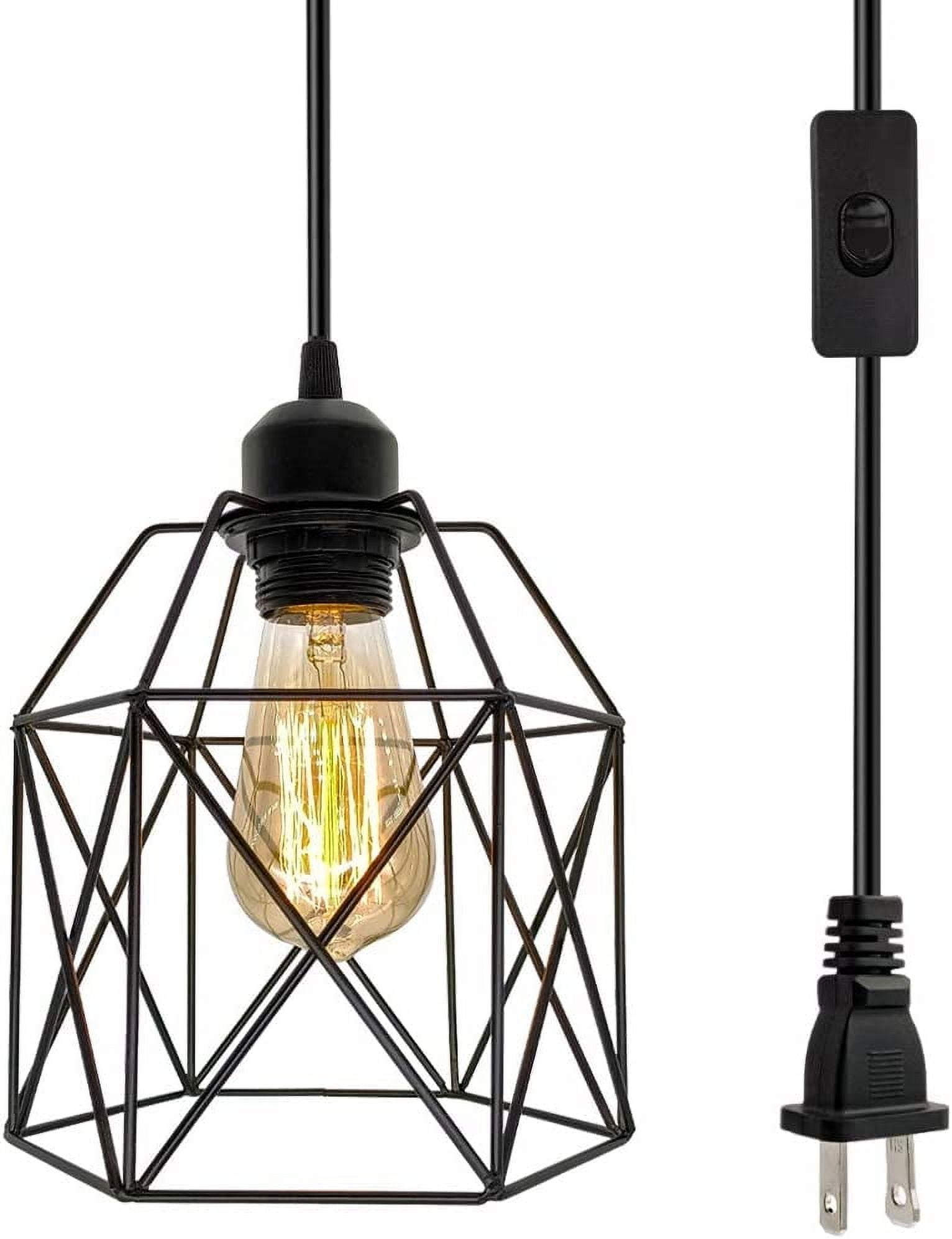 Industrial Plug in Pendant Light, Black Cage Pendant Light Fixture with ...