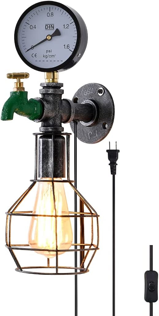 Industrial Plug in Wall Light E26 Base Edison Wire Retro Style Vintage ...