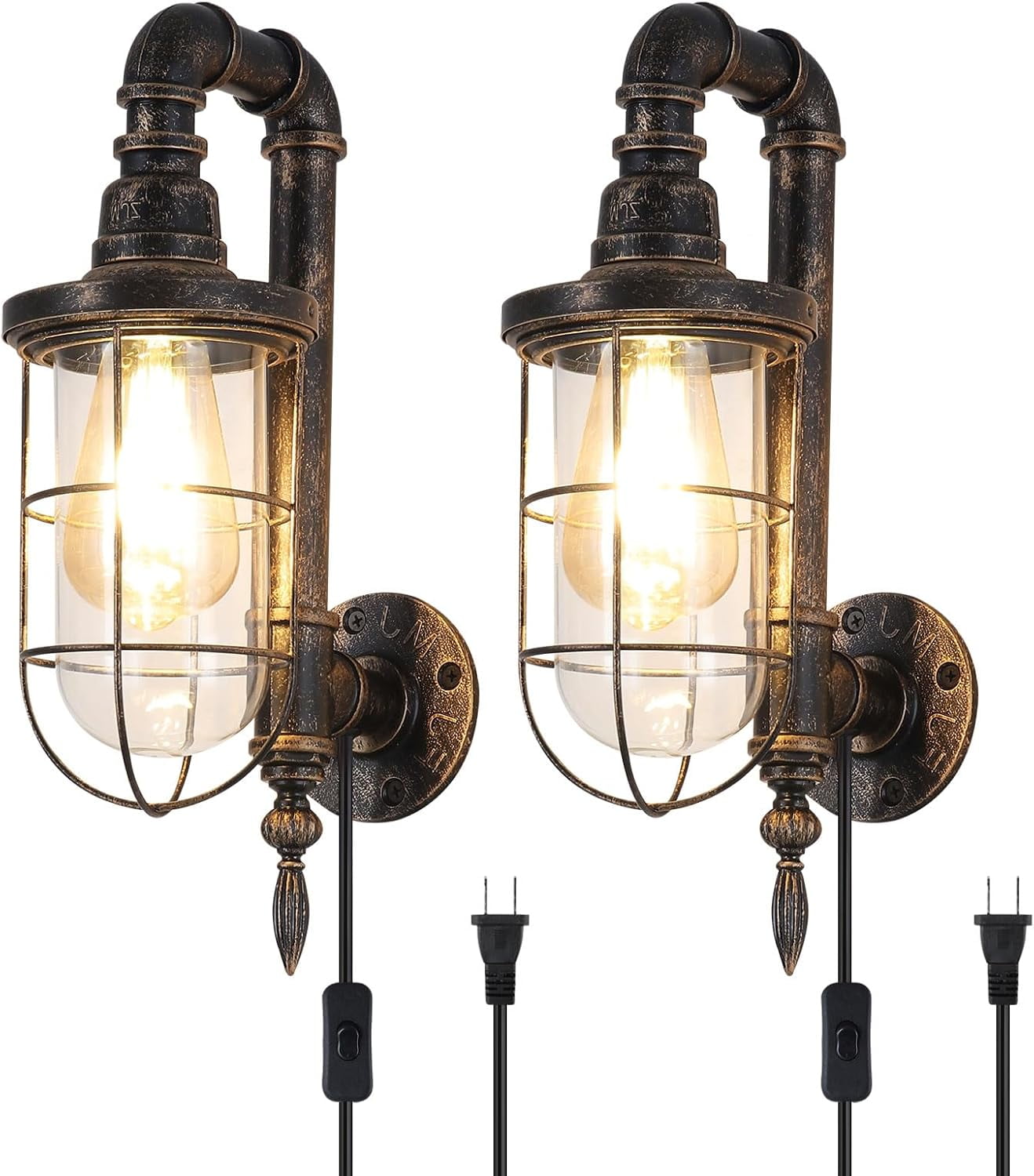 Industrial Plug in Wall Sconce E26 Edison Antique Wall Lights with 5 ...