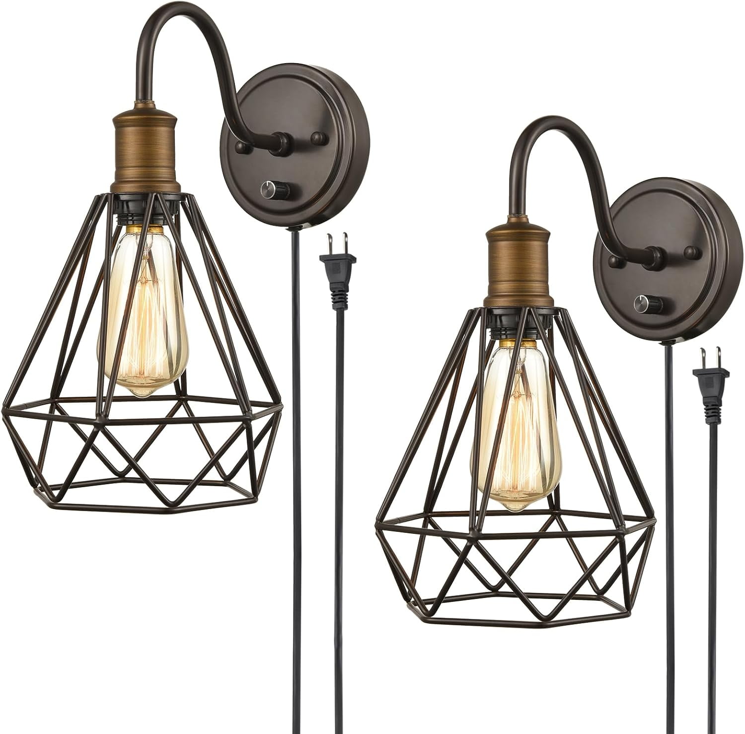 Industrial Plug in Wall Sconces Set of Two Oil Rubbed Wall Light with ...