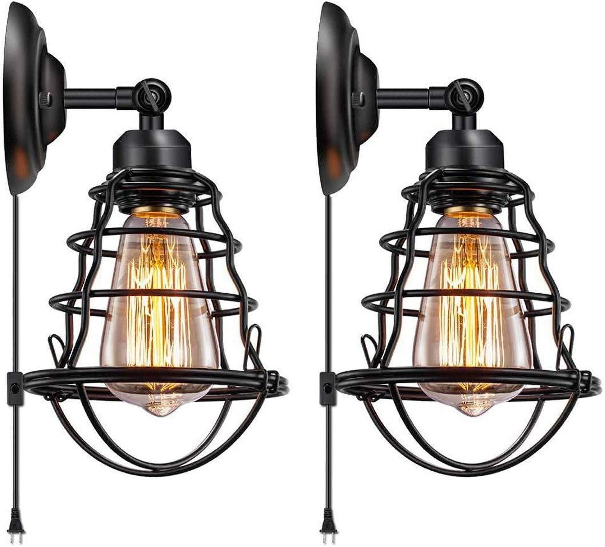 Industrial Plug in Wall Light, E27 Base Vintage Cage Wall Lamp ...