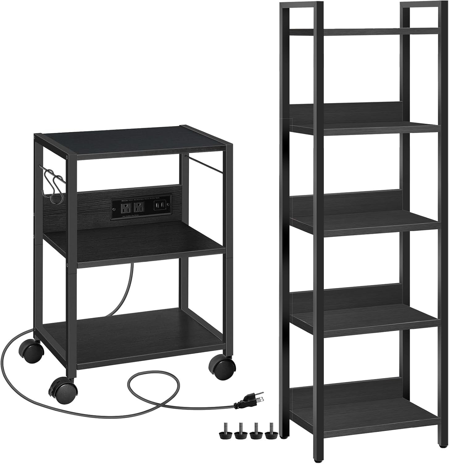 Industrial Printer Cart and Bookshelf Bundle, 3-Tier Printer Stand and ...