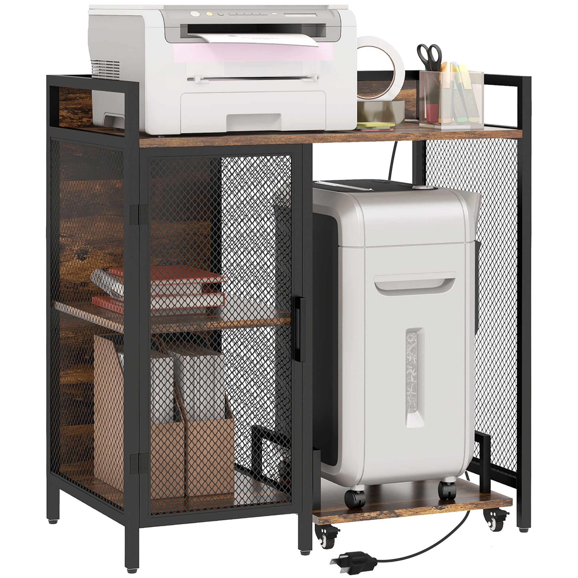 Industrial Printer Stand With Usb Charging Ports, Rustic Brown ...