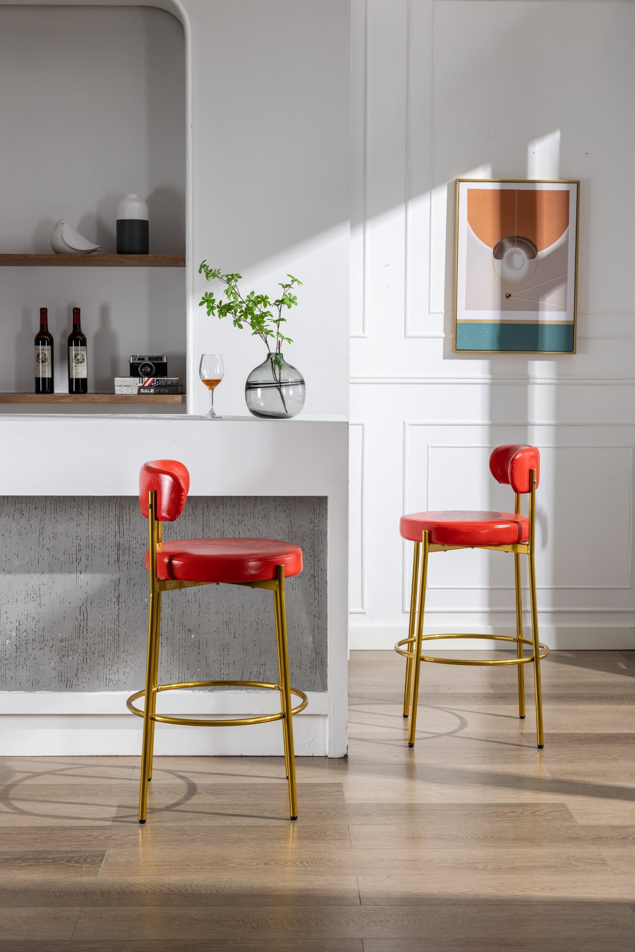 Industrial Pub Barstools with Back and Footrest, Modern Armless Bar ...