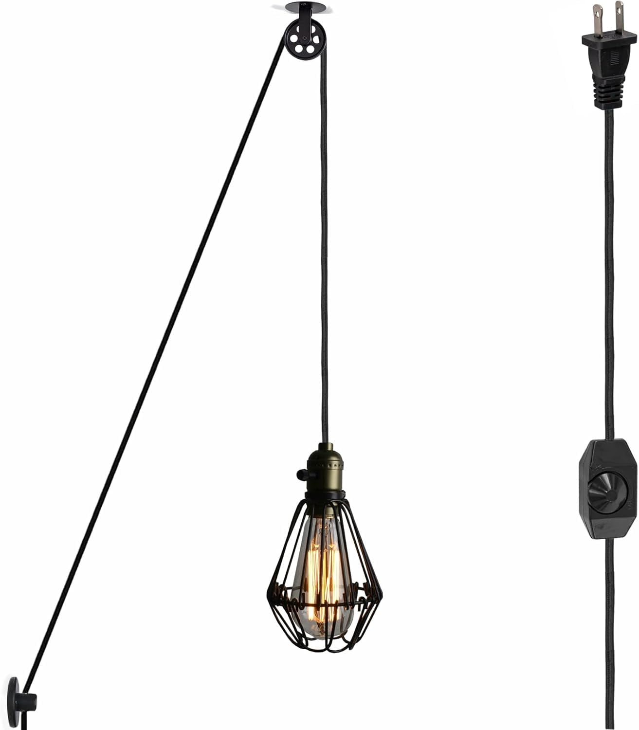 Industrial Pulley Design Pendant Lamp with 15ft Plug-in UL Dimmer ...