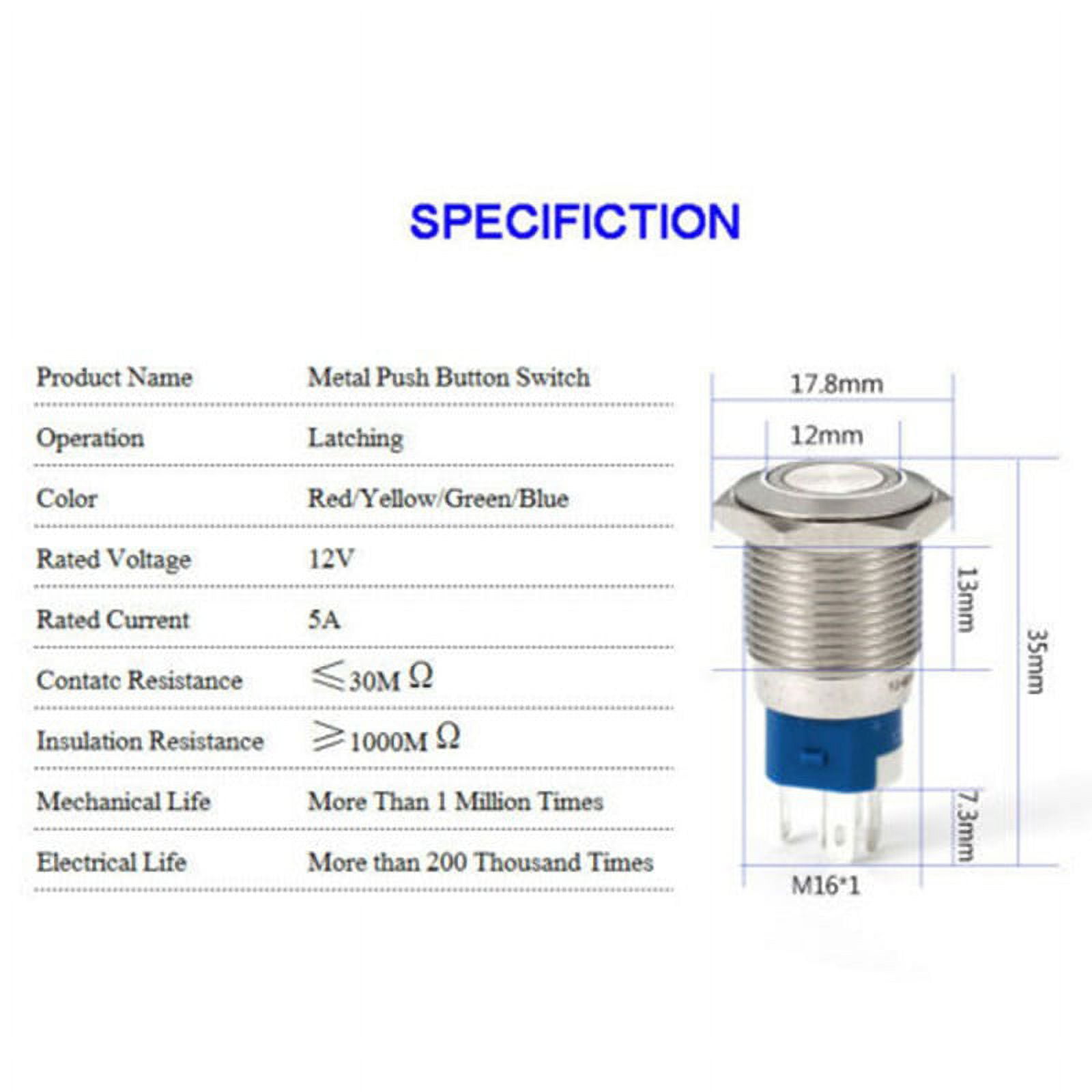 Industrial Push Button Switch 12V Dc 16Mm Controller Ik10 Ip65 Latching ...