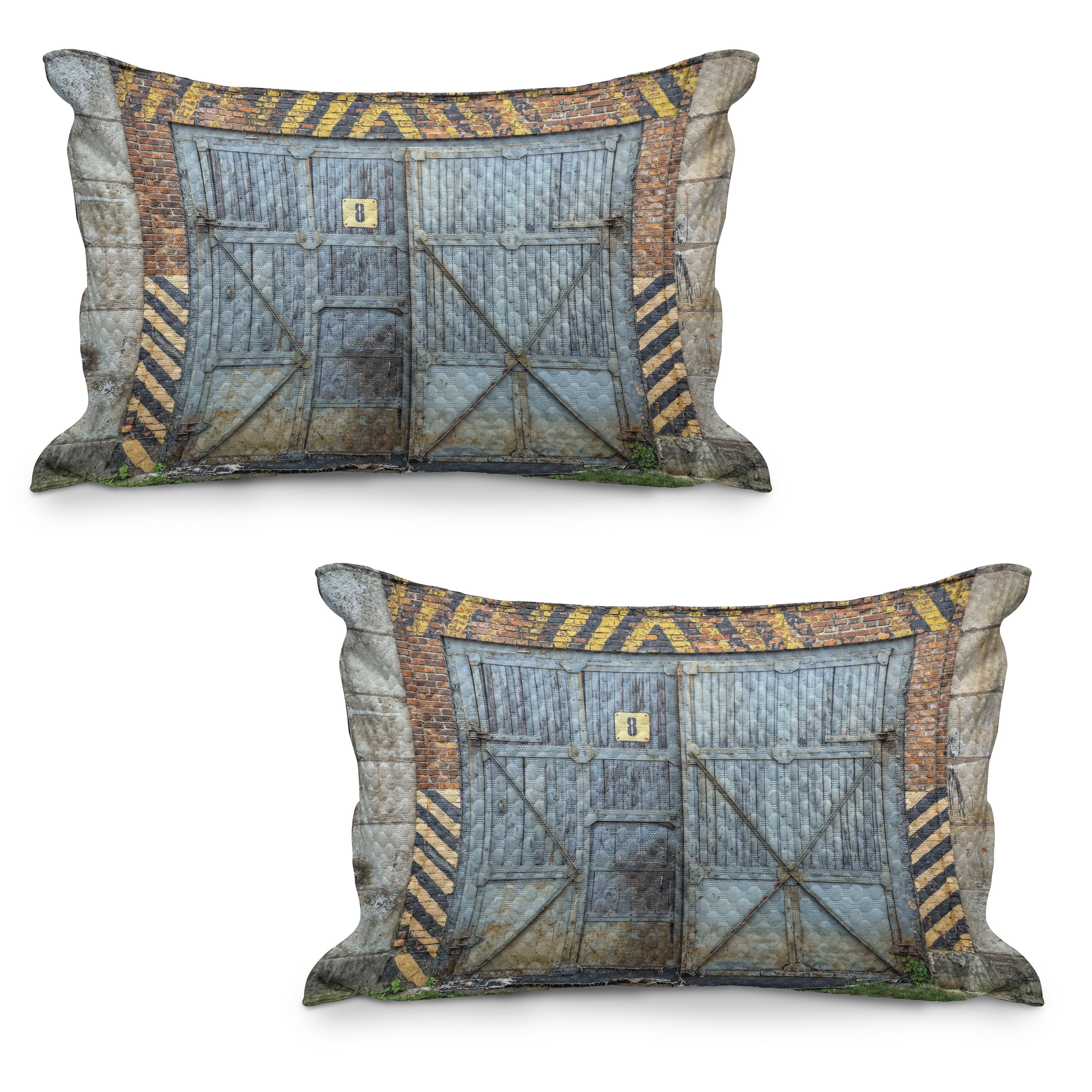 Industrial Quilted Pillowcover Set of 2, Old Wooden Look Factory Door ...