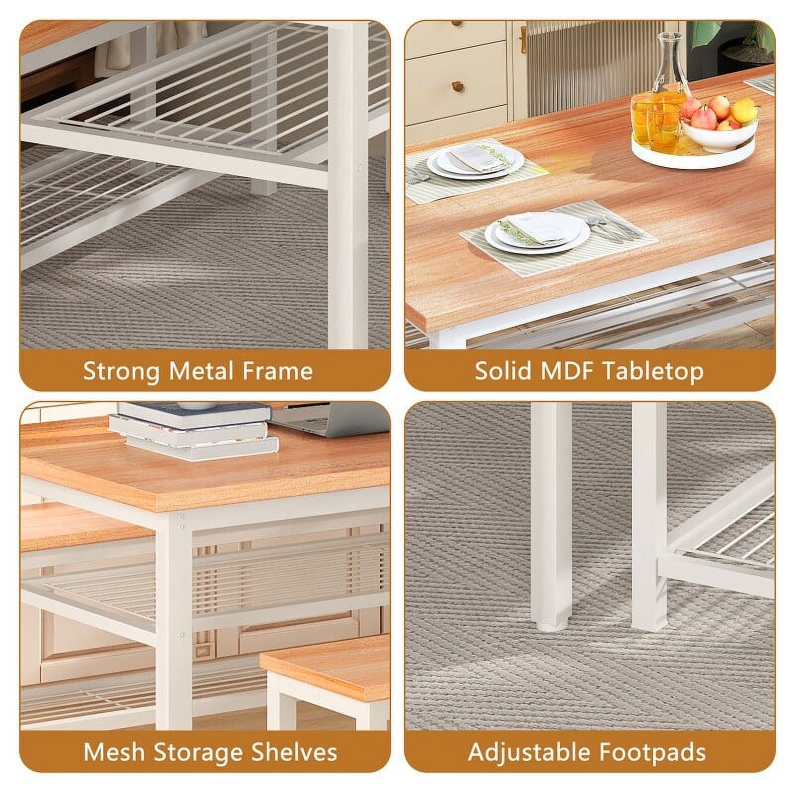 Industrial Rectangular Dining Set, 3 Piece Kitchen Table with Benches ...