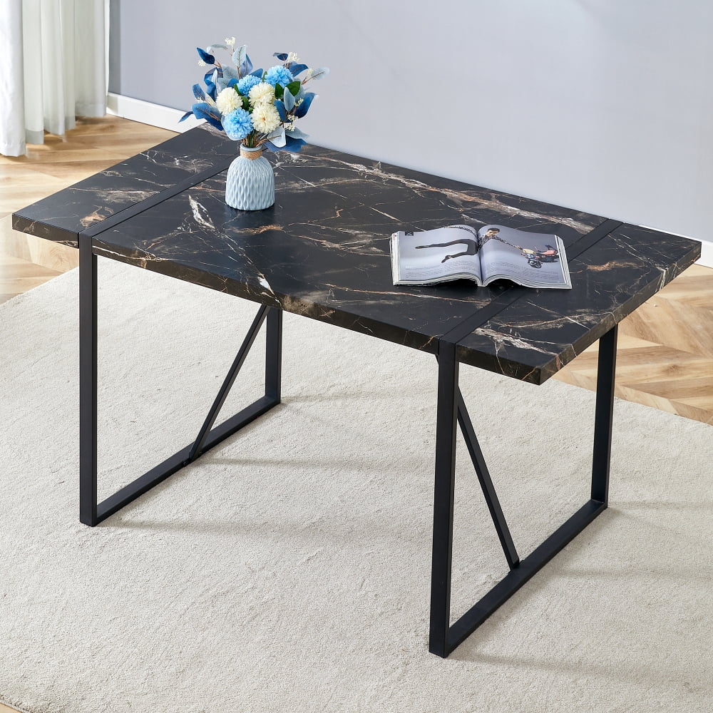 Industrial Rectangular MDF Black Dining Table for 4-6 People with 1.5 ...